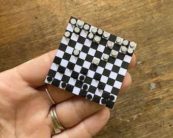 Miniature Checkers Game, 1:2 Scale Checkers, Dollhouse Game,wooden ...