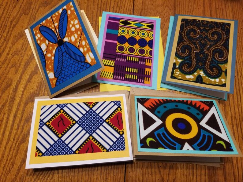 African Fabric Greeting Cards – Blank (5 Pack) - Etsy