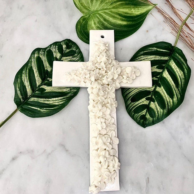 Personalized Floral Cross Clay Wall Crucifix Sculpture - Etsy
