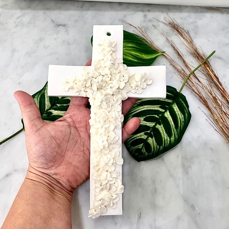 Personalized Floral Cross Clay Wall Crucifix Sculpture - Etsy