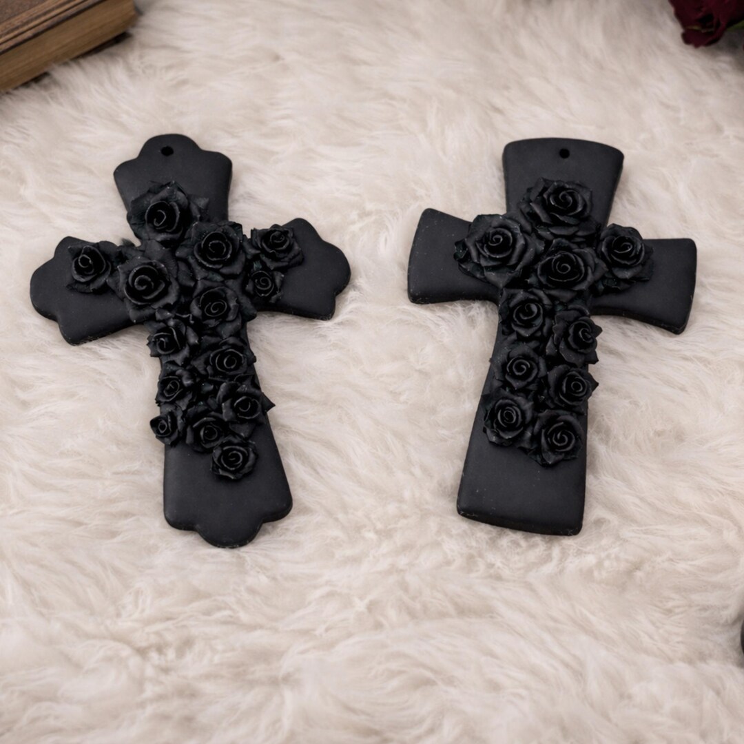 Black Roses Crucifix: Handmade Gothic Floral Cross Wall Decor - Etsy