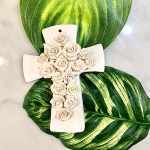 Small Wall Cross With Roses, Catholic White Cross Wedding Gift ...