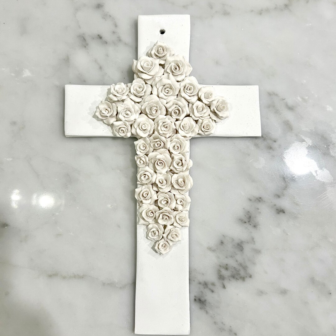 Religious Wedding Crucifix Gift Cross With White Roses Baptism Crucifix ...
