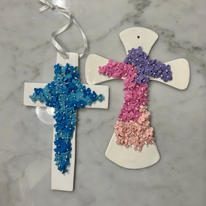 Personalized Floral Cross, Clay Wall Crucifix Sculpture, Catholic Wall ...