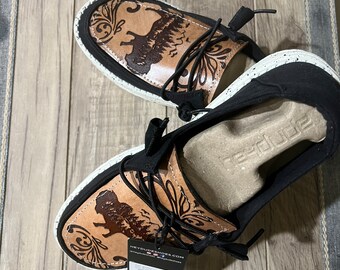 Sheridan Floral With Initials Custom Leather Hey Dudes Shoes - Etsy