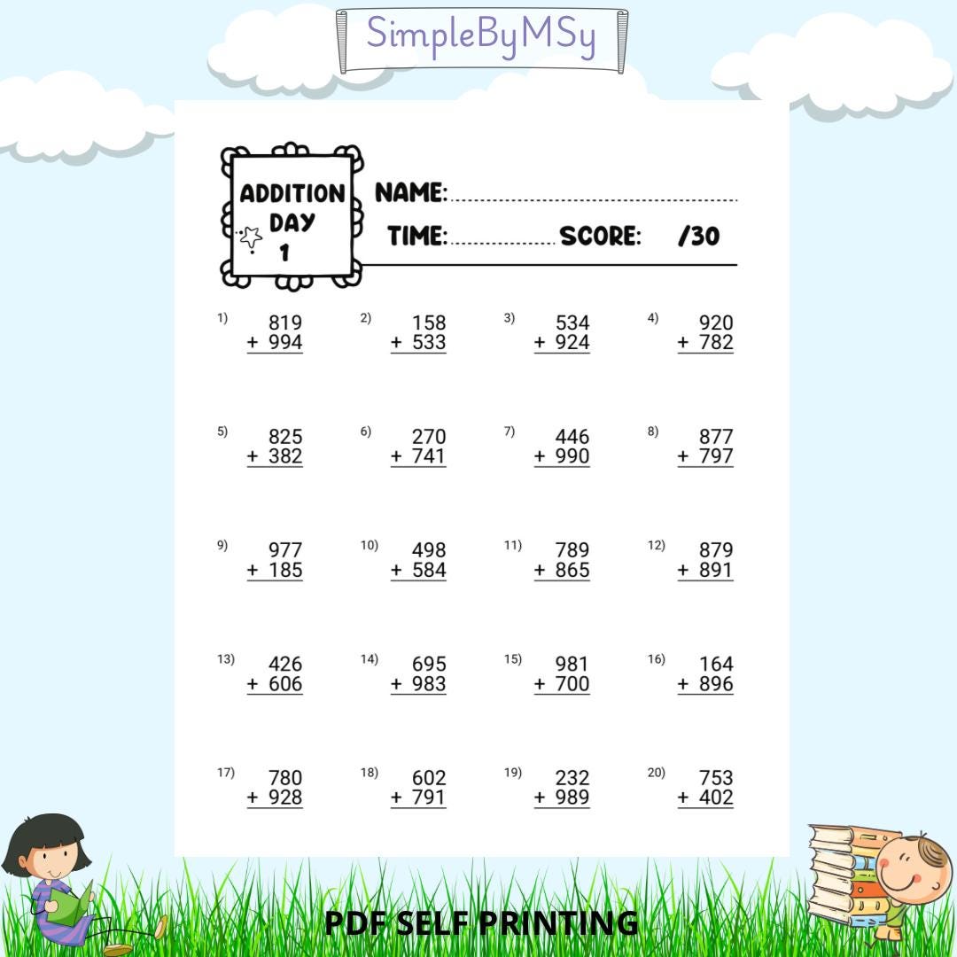 4th Grade Math Worksheets: Addition & Subtraction Practice (printable ...