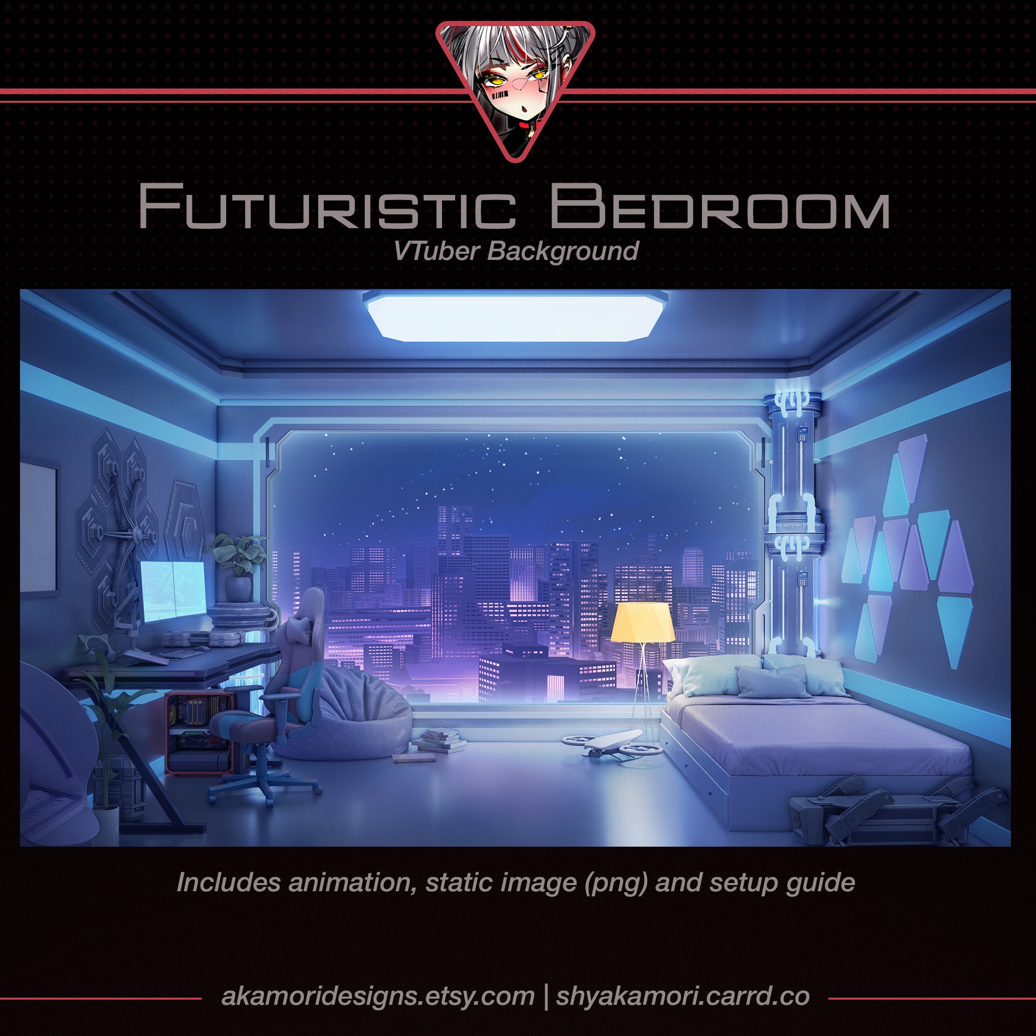 Futuristic Vtuber Bedroom, Night Cityscape, Cosy Zoom Twitch Stream ...