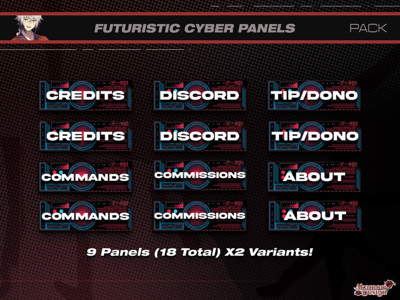 Cyberpunk Sci-fi Futuristic UI Twitch Panels | Red Blue Graphic GFX ...