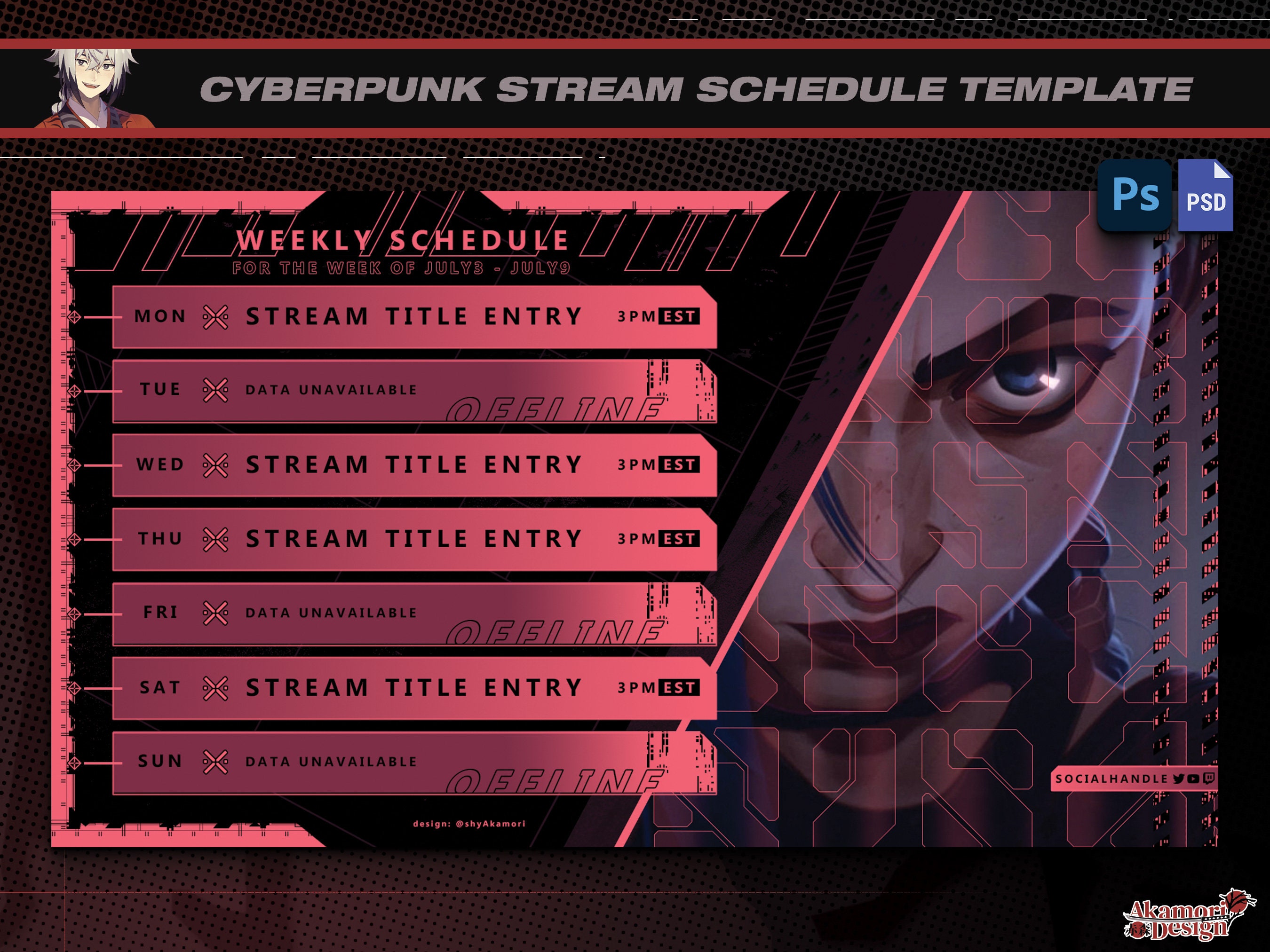 Cyberpunk Stream Schedule Template • Neon Pink, Techy and Futuristic ...