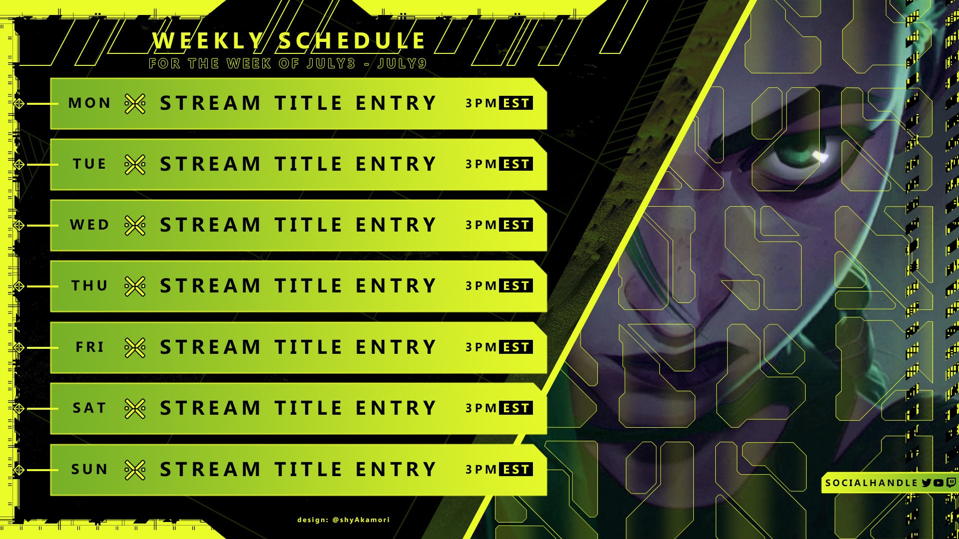Cyberpunk Stream Schedule Template • Neon Green, Techy and Futuristic ...