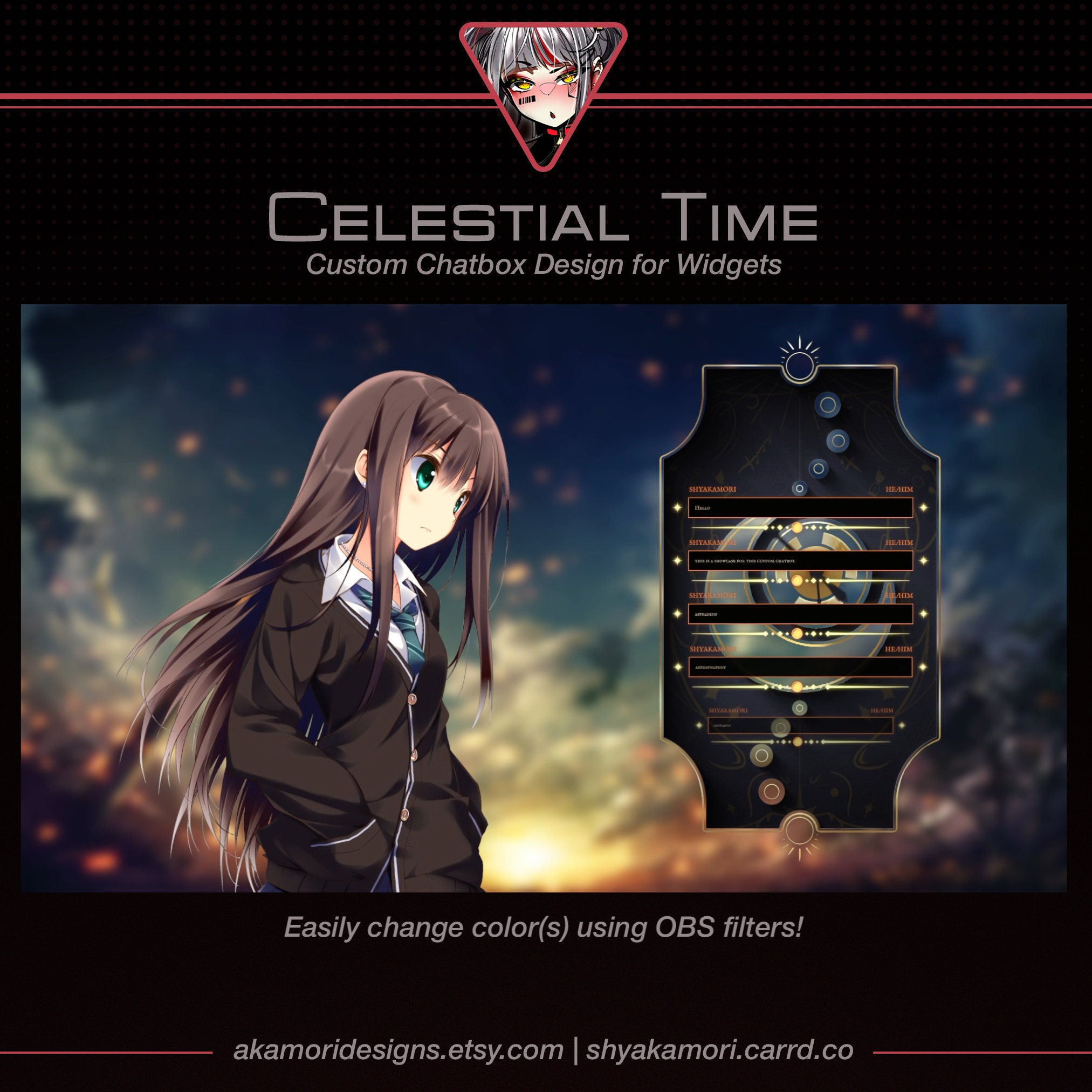 Celestial Time Themed Animated Chatbox Overlay | Minimalist Gold and ...