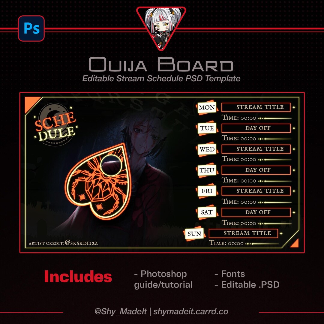 Ouija Board Stream Schedule Template • Spooky Neon Orange and Black ...