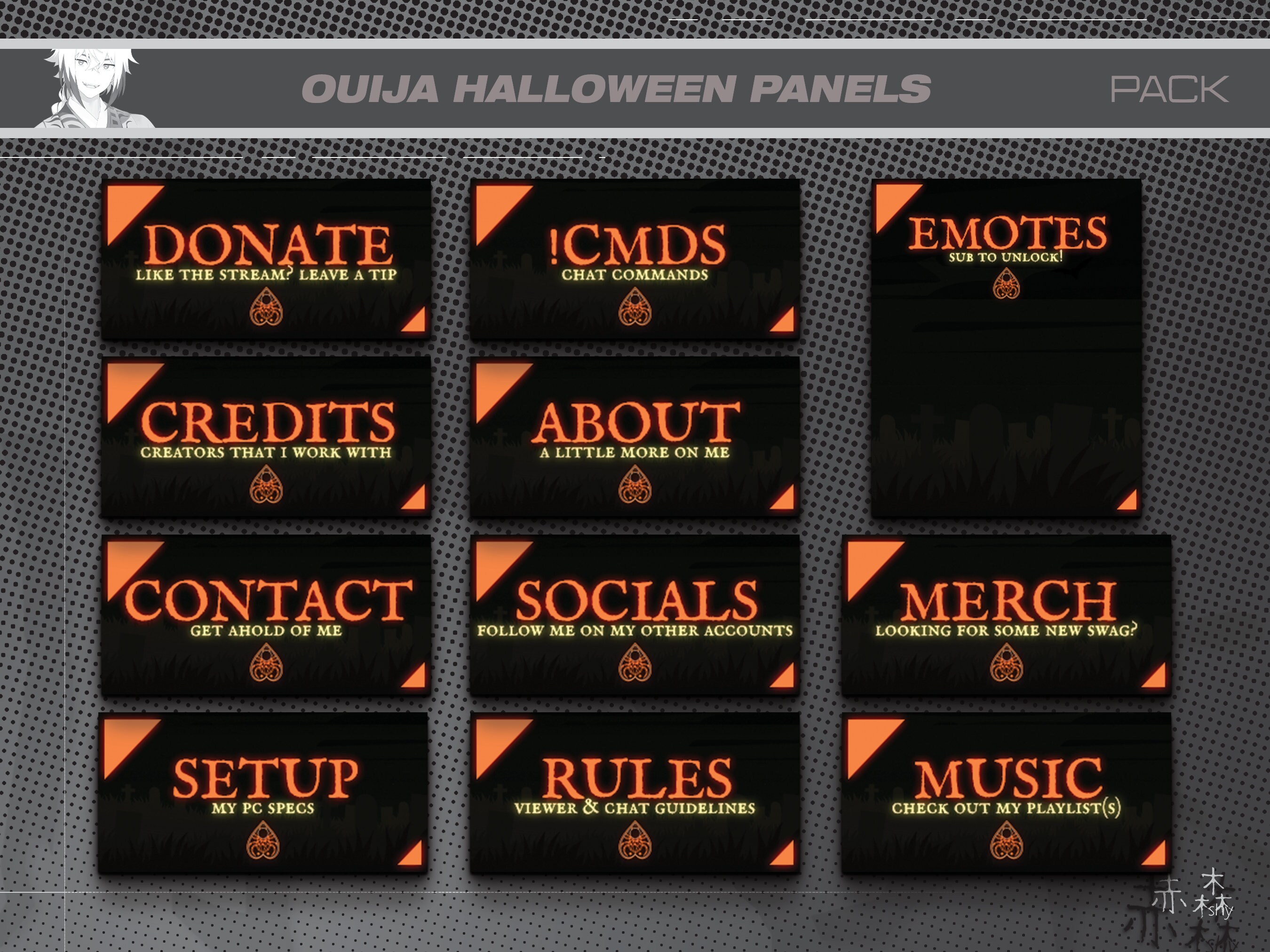 Halloween Minimalist Neon Ouija Twitch Panels Dark Orange Haunted ...