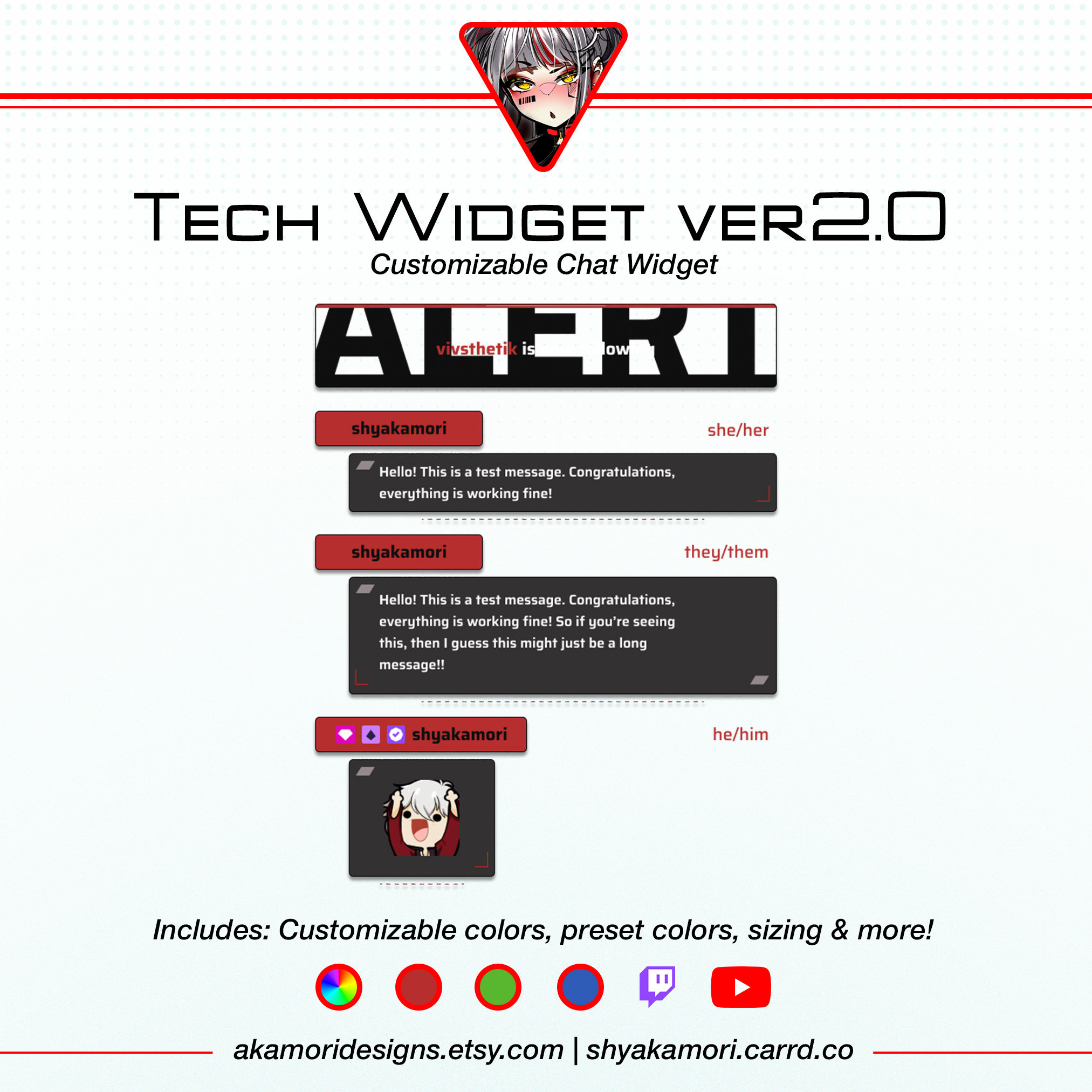 Techy Chat Widget | Red Glitch Glow Custom Chatbox for Twitch Streamers ...