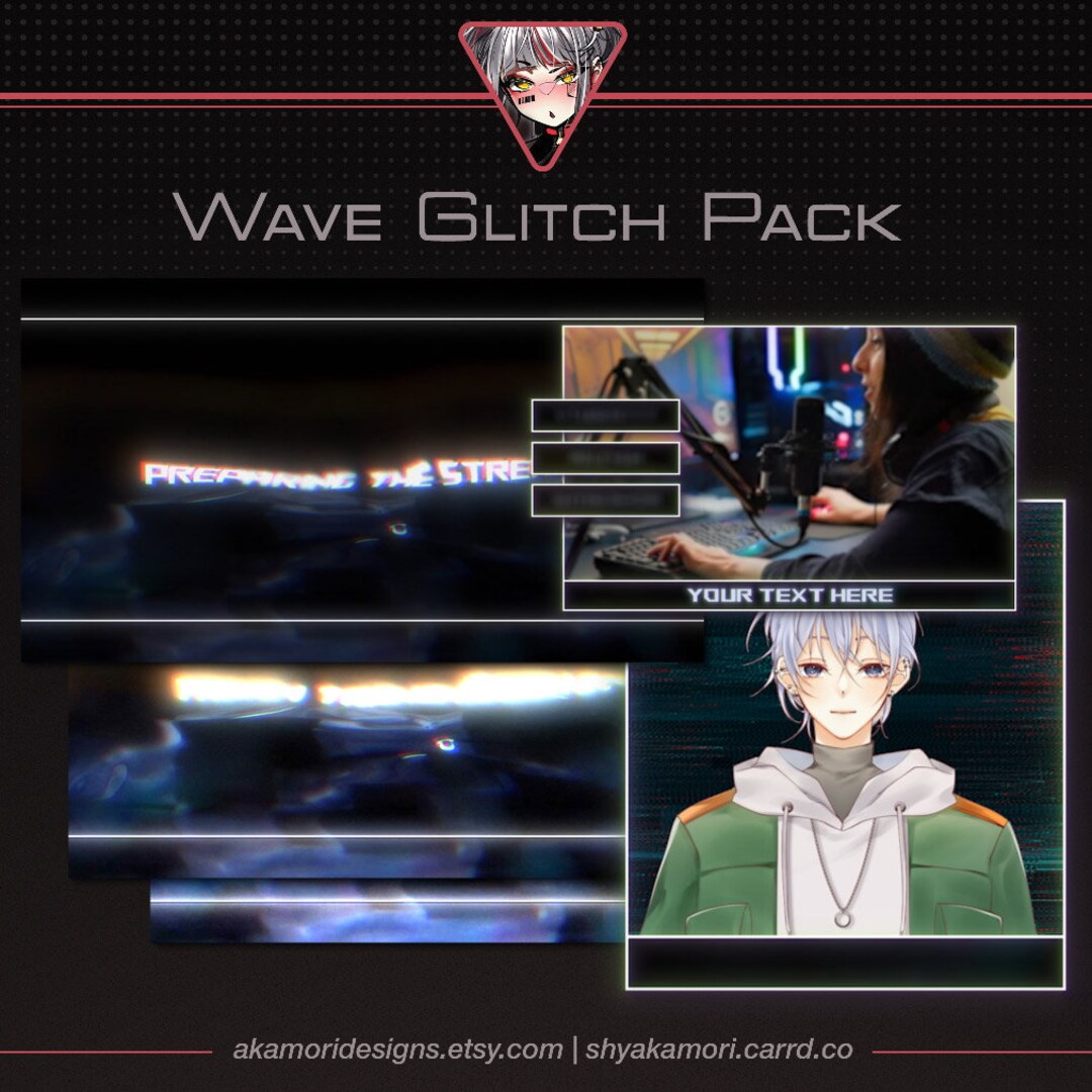 Wave Glitch Aesthetic Stream Set | Webcam Frames | Stream Label Box ...