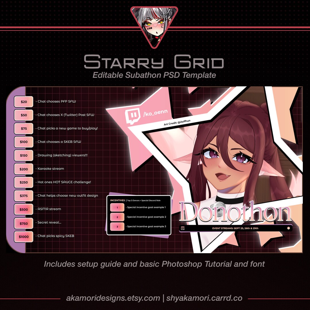 Starry Grid Donothon Template • Pink & Purple | Subathon Mockup ...
