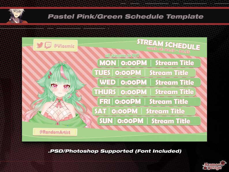Pastel Stream Schedule Template • Cute Green and Pink, Soft Candy ...