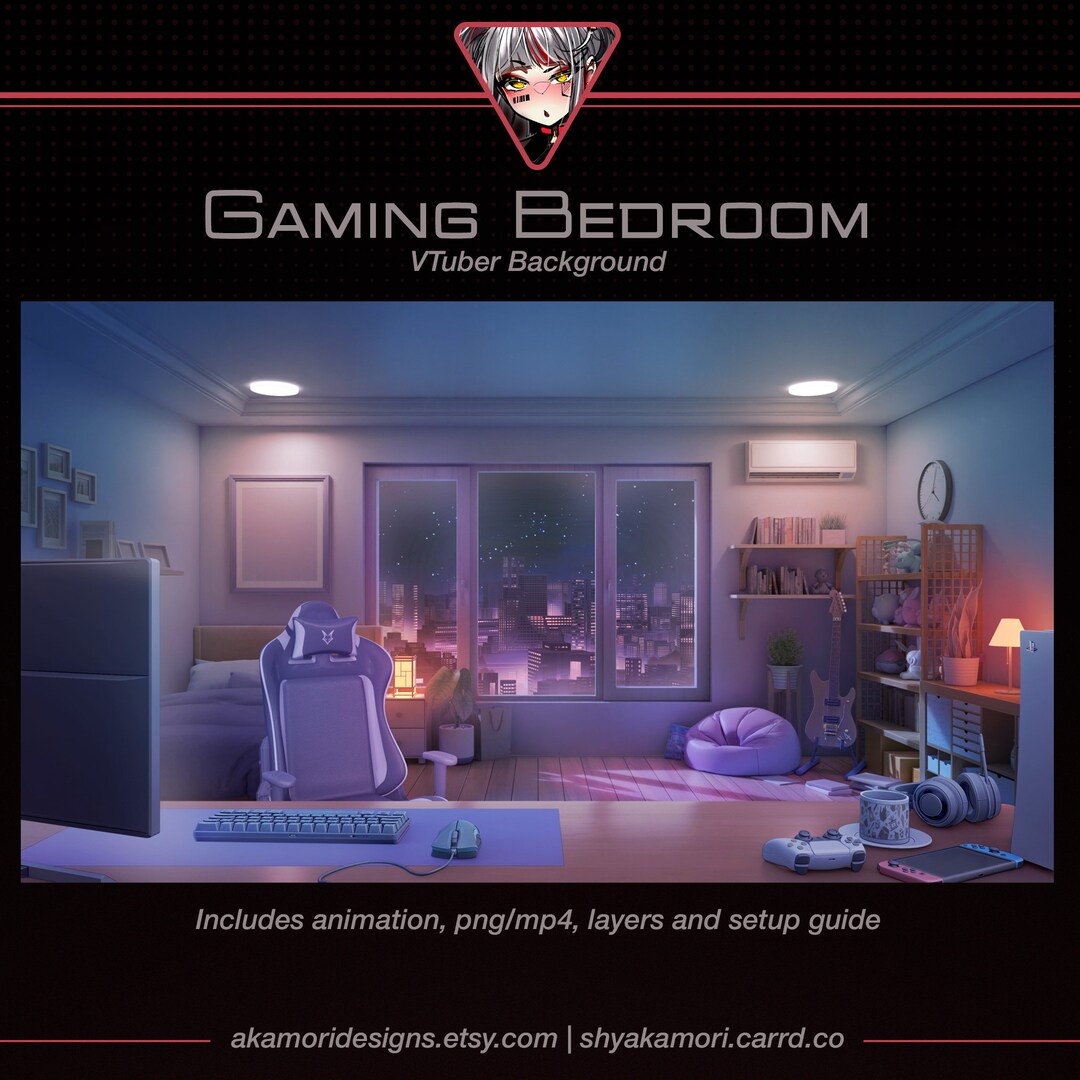 Animated Background for Vtuber, Ambient Lofi Gamer Room, Night ...