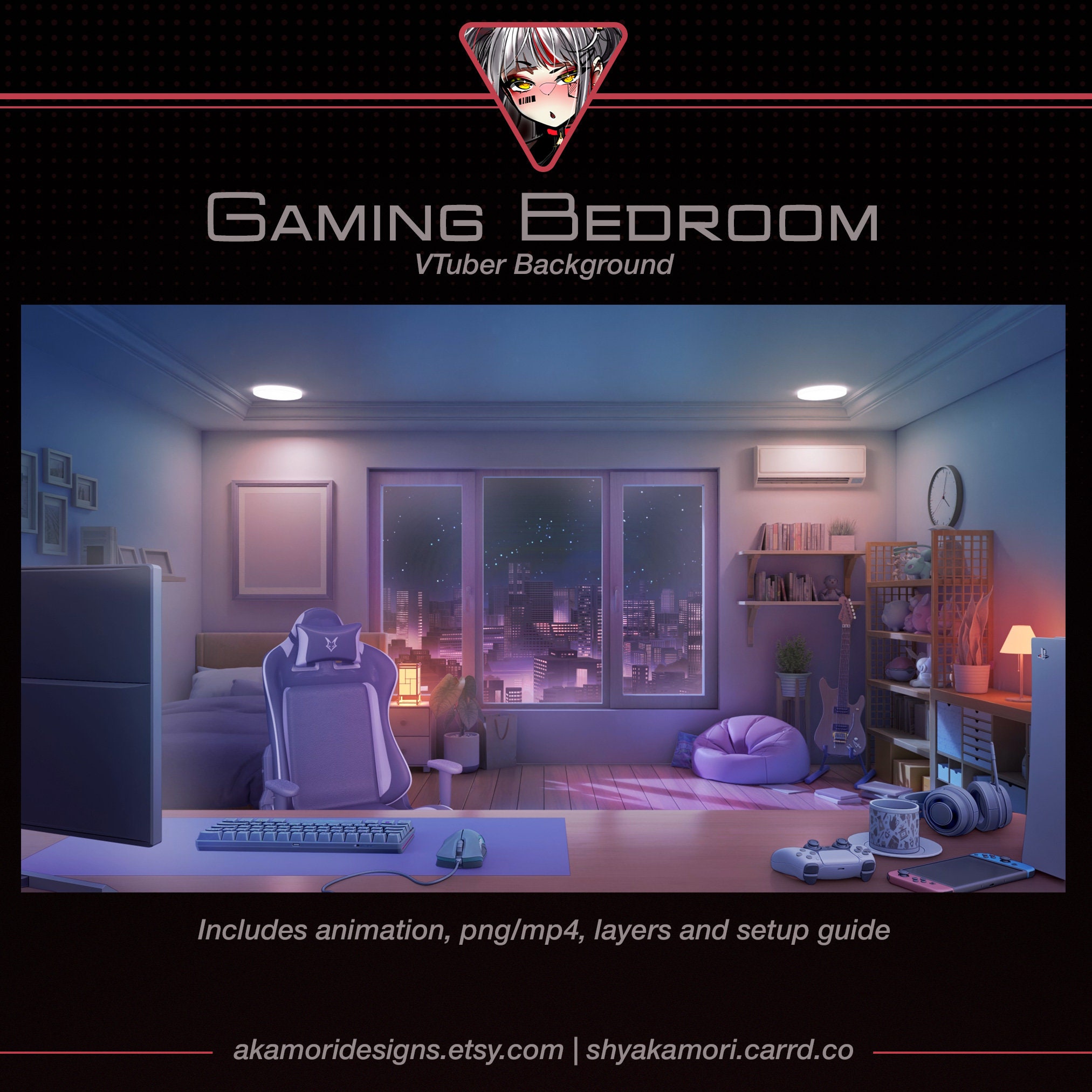 Animated Background for Vtuber, Ambient Lofi Gamer Room, Night ...