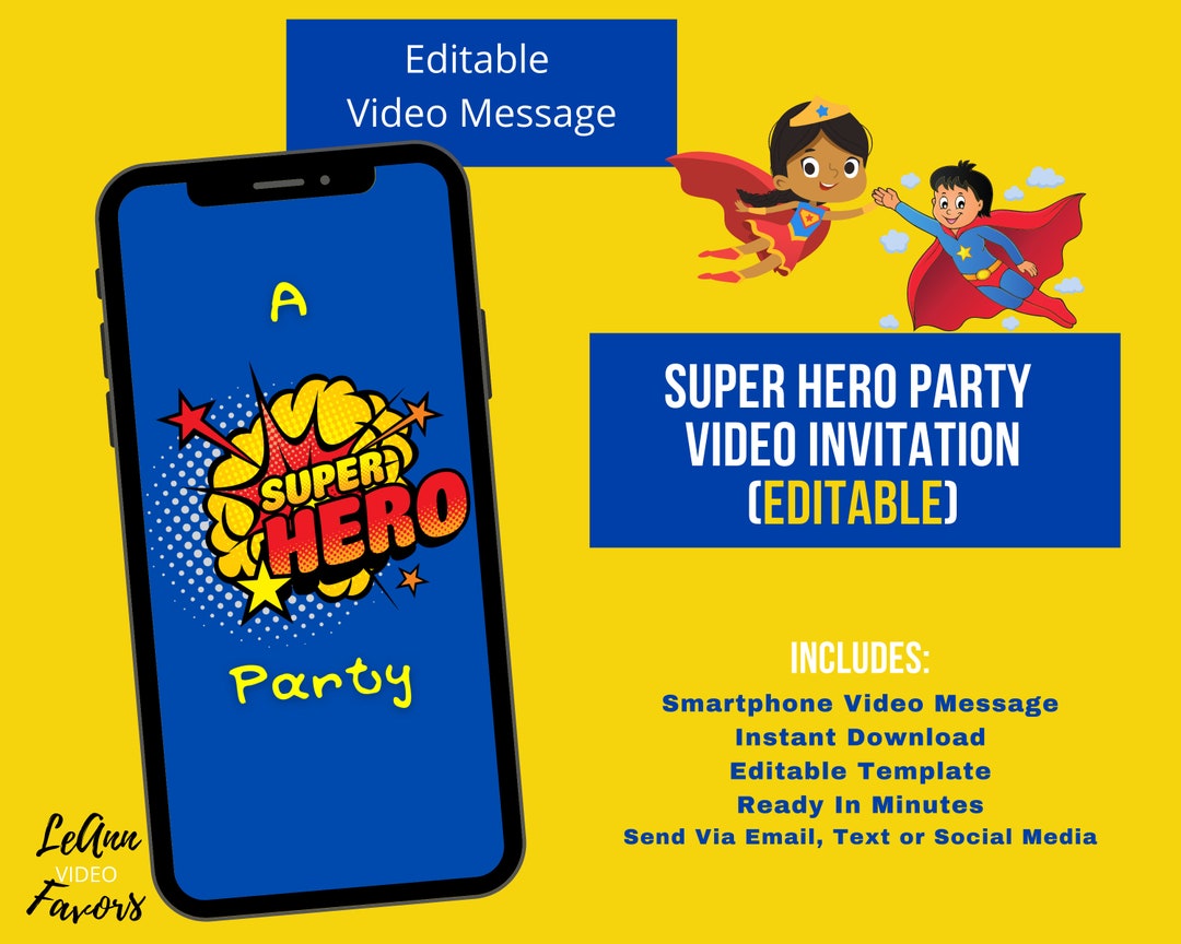 Superhero Invitation, Superhero Party Invitation, Editable Video Invite ...