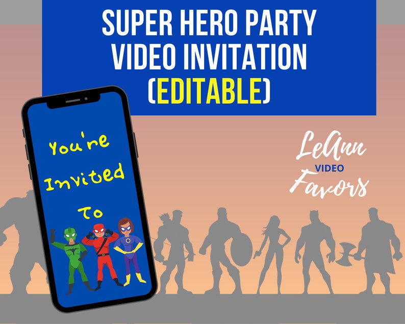 SUPERHERO Invitation, Video Invitation, Editable Kids Party Invite ...