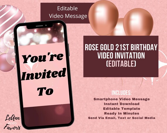 Twenty First Birthday Invitation Rose Gold Balloons Glitter - Etsy