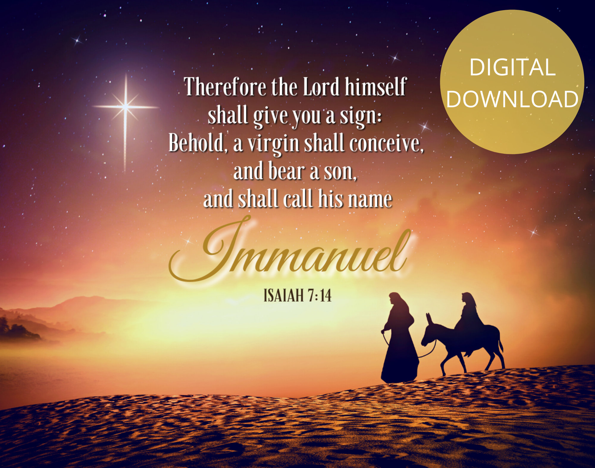 Immanuel Print | Isaiah 7 14 | Mary Joseph | Star of Bethlehem ...