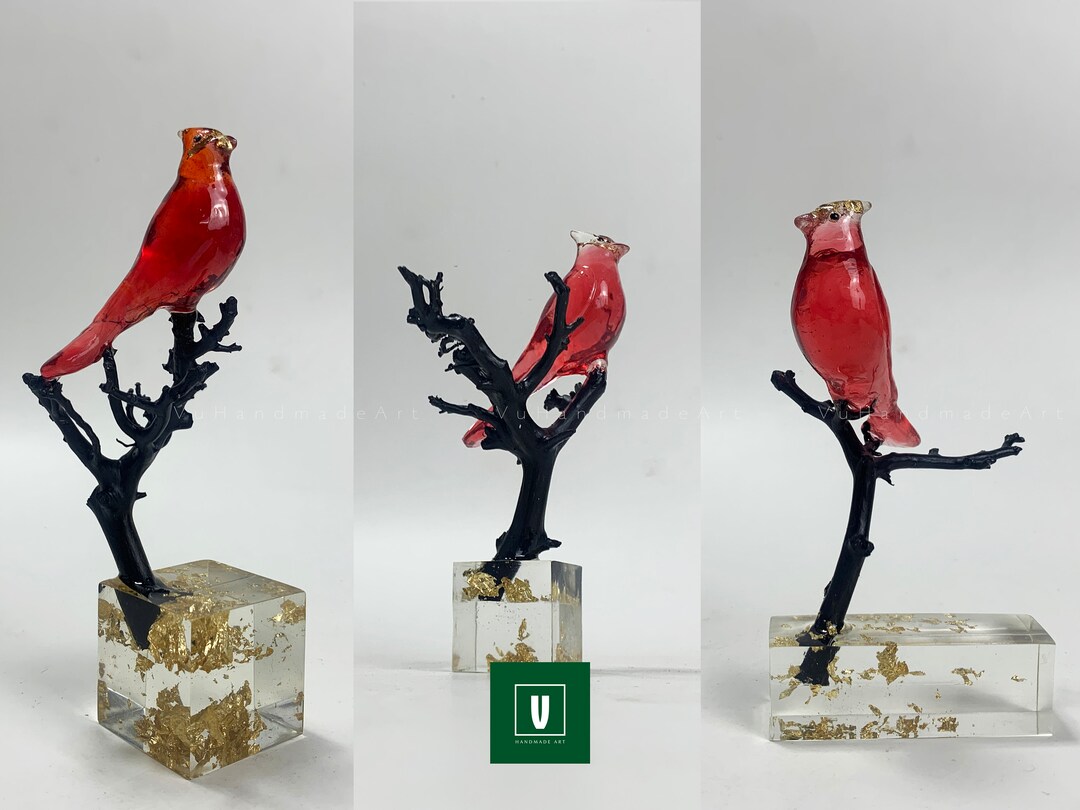 Red Cardinal Bird Figurine: Resin Memorial Gift With Gold Flakes - Etsy