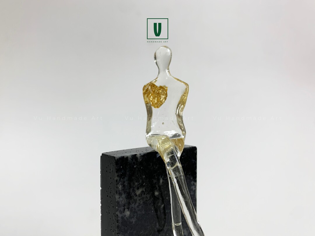 Abstract Resin Sculpture: Gold Splinter Figurine on Black Stone Base - Etsy