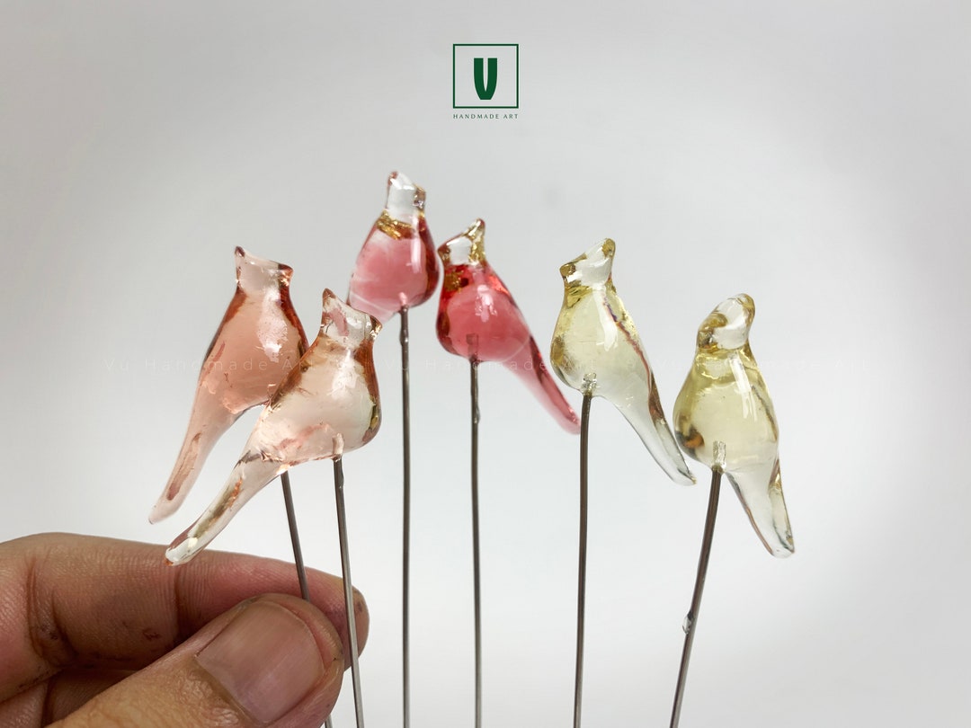 Set of 2 Transparent Tiny Birds Plant Stake (custom Color) Plant ...