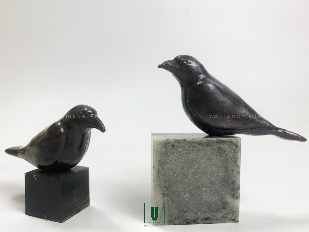 Small Raven / Crow Couple set of 2 Sculpture Figurines, Solid Metal ...