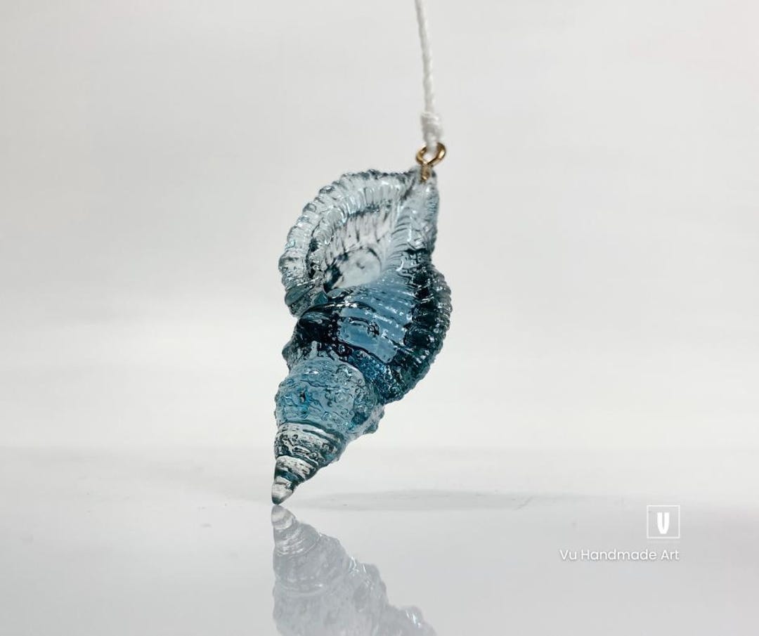 Natural Glass Epoxy Seashell Christmas Ornament | Handmade 2.5" Blue ...