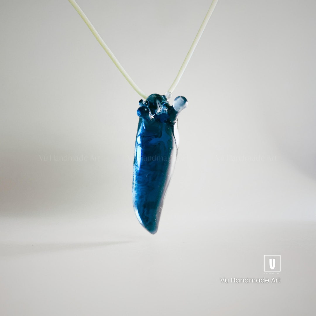 Handmade Transparent Blue Slugs Pendant Necklace 1.6" | Ultra Clear ...
