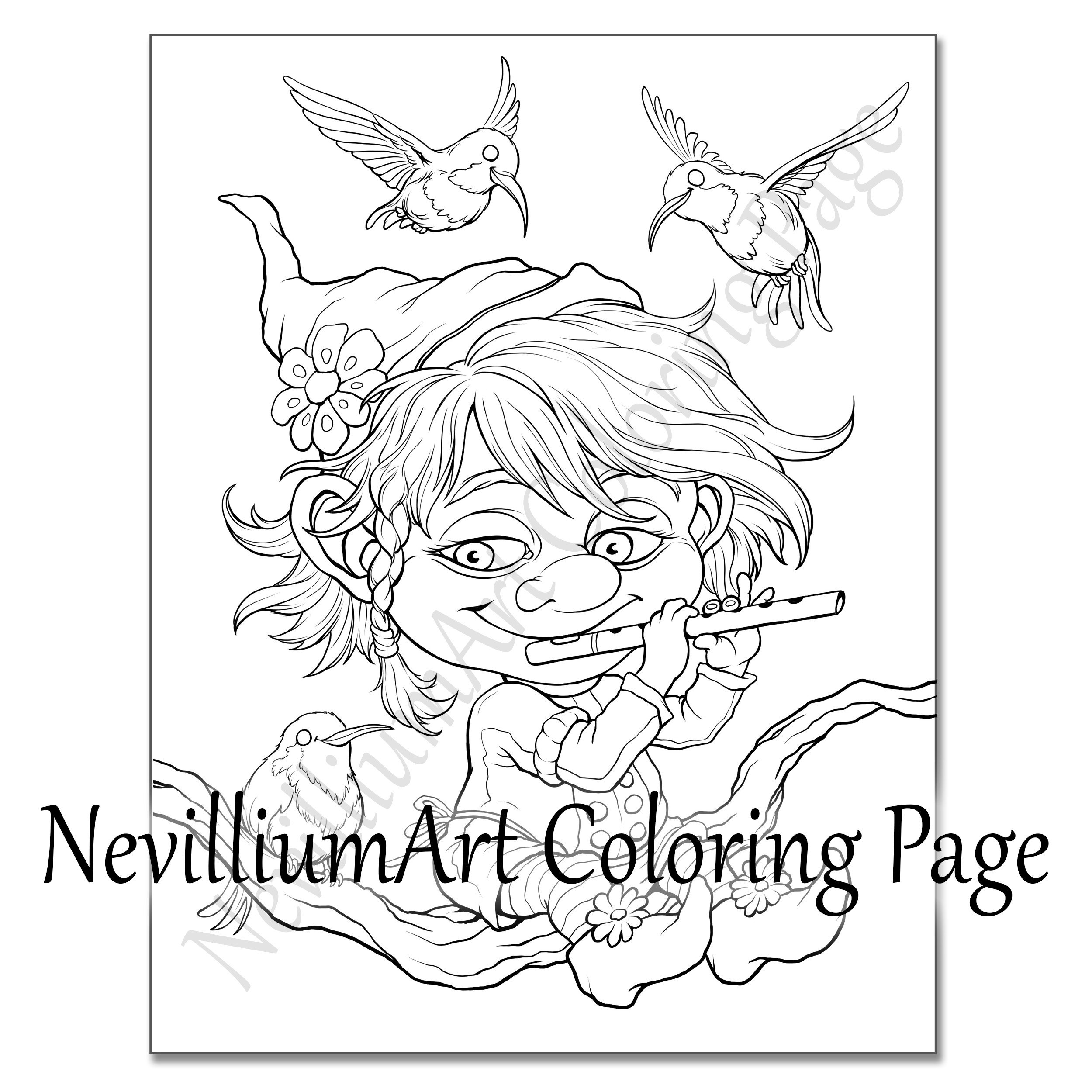 Gnome Melody Coloring Page • Nevilliumart • Instant Download Printable ...