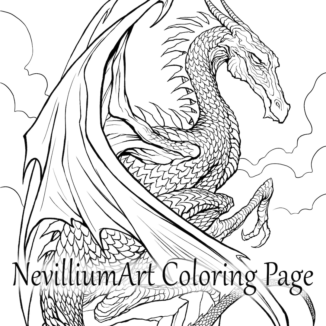 Dragon Perch Coloring Page Nevilliumart Instant Download Printable JPEG ...
