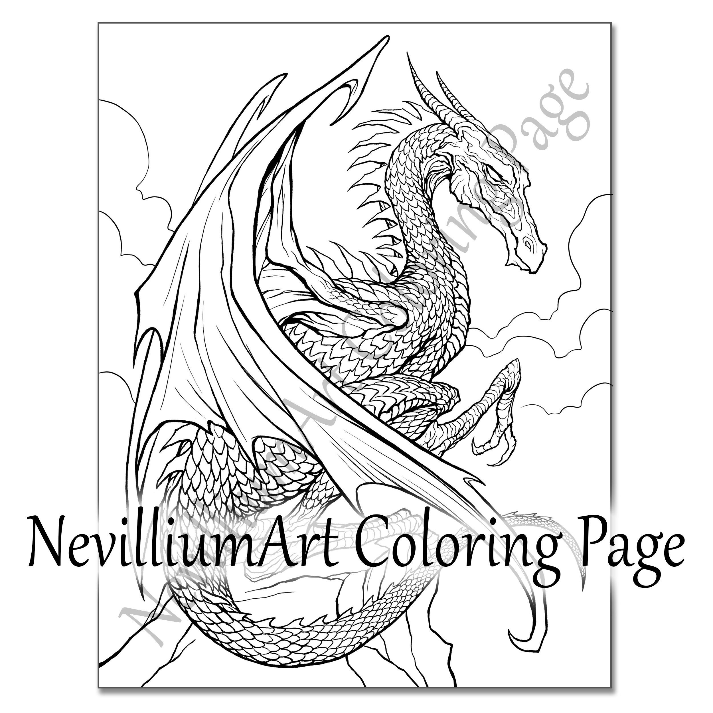 Dragon Perch Coloring Page • Nevilliumart • Instant Download Printable ...
