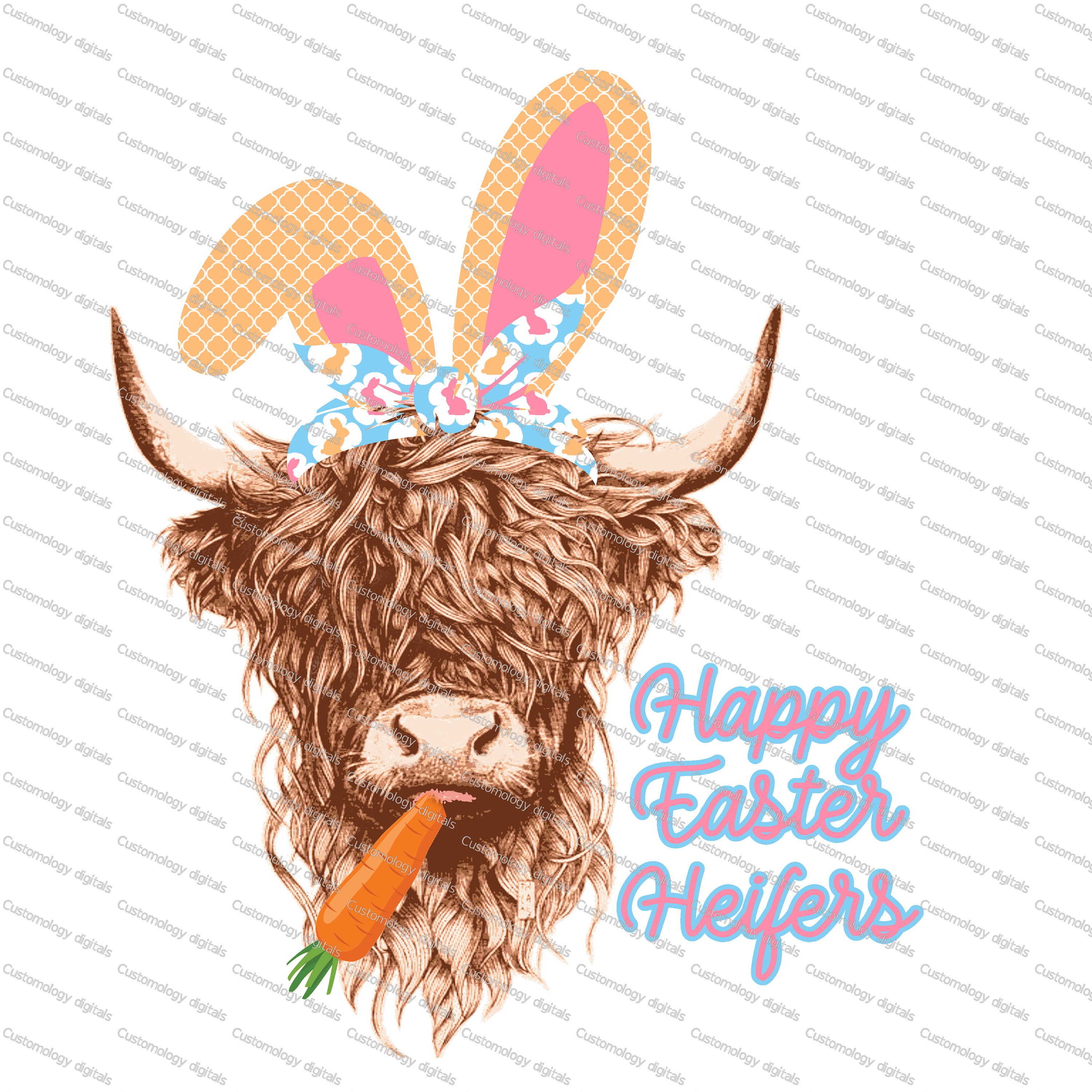 4 Happy Easter Heifers Highland Cow PNG | Design Bundle - Etsy