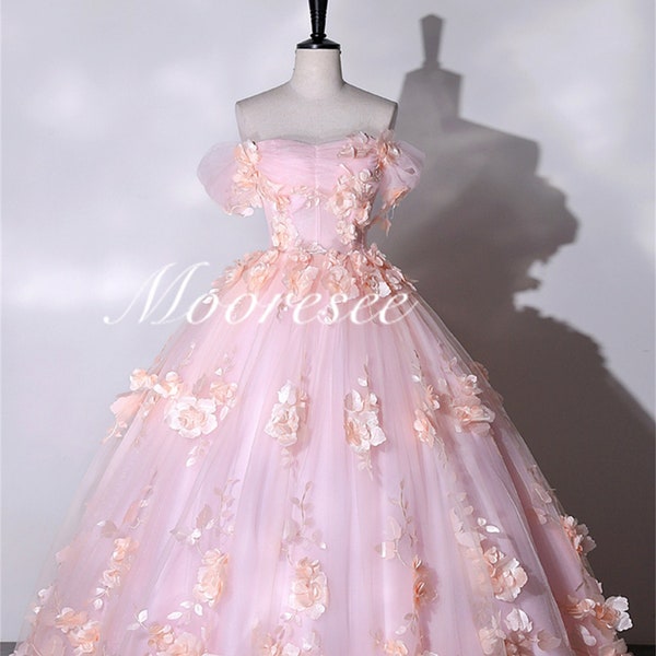 Pink Flower Prom Dress - Etsy