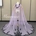 Black Flower Lace Lilac Tulle Hooded Veil Violet Cape Vintage Wedding ...
