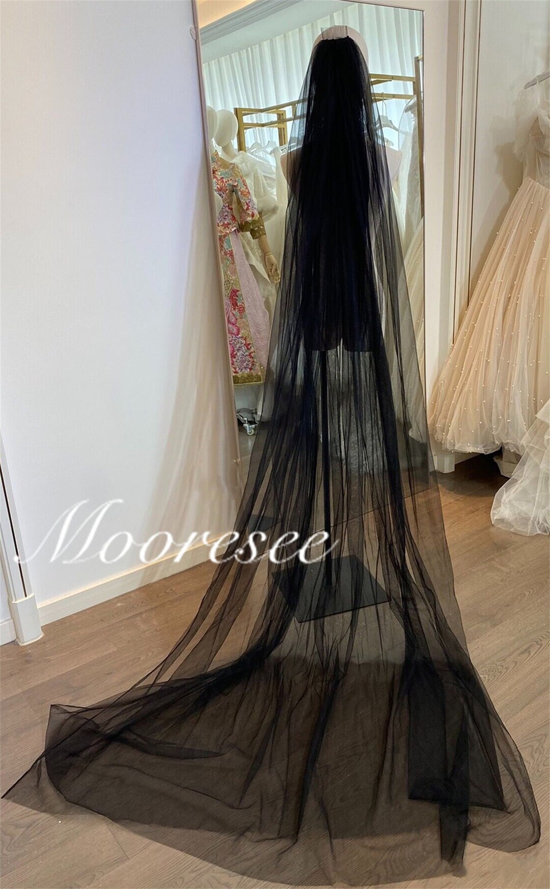CUSTOM Color-handmade Double Layers Gothic Black Wedding Veil Simple ...