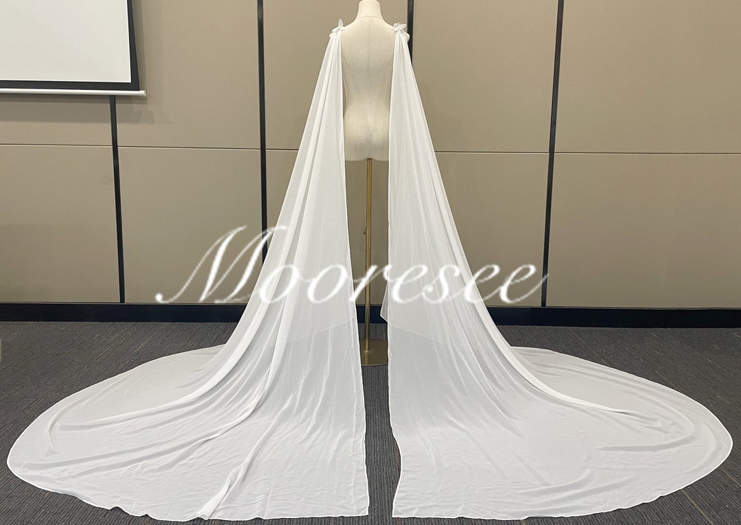 Light Ivory Chiffon Wedding Cape Gorgeous Wings Veil Chapel/cathedral ...