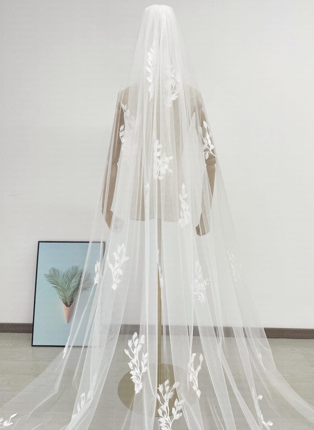 3D Branch Leaf Lace Veil Scattered Leaf Lace Wedding Veil Vintage Veil ...