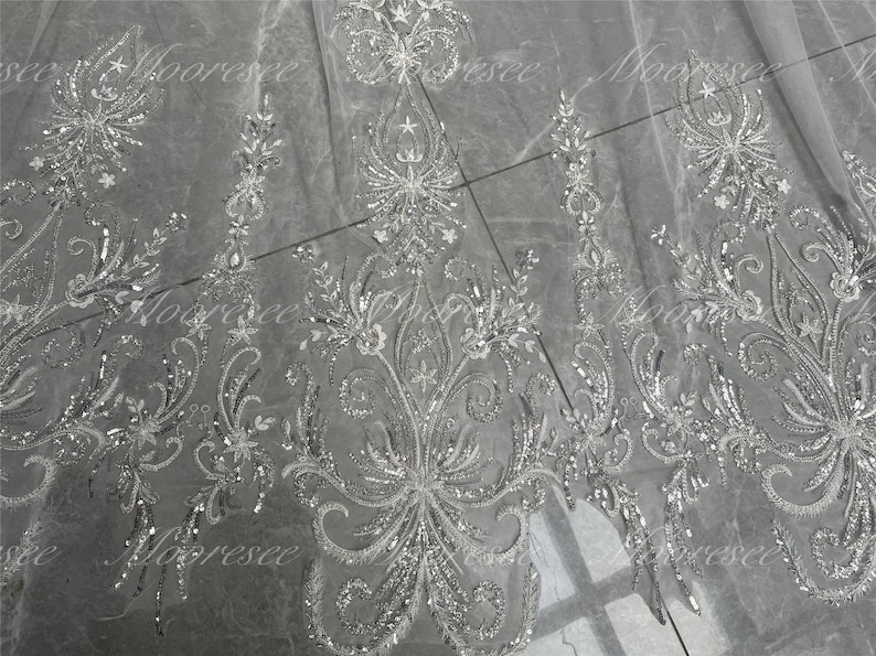 Luxury Silver Sequins Heavy Beaded Ivory Wedding Veil With - Etsy