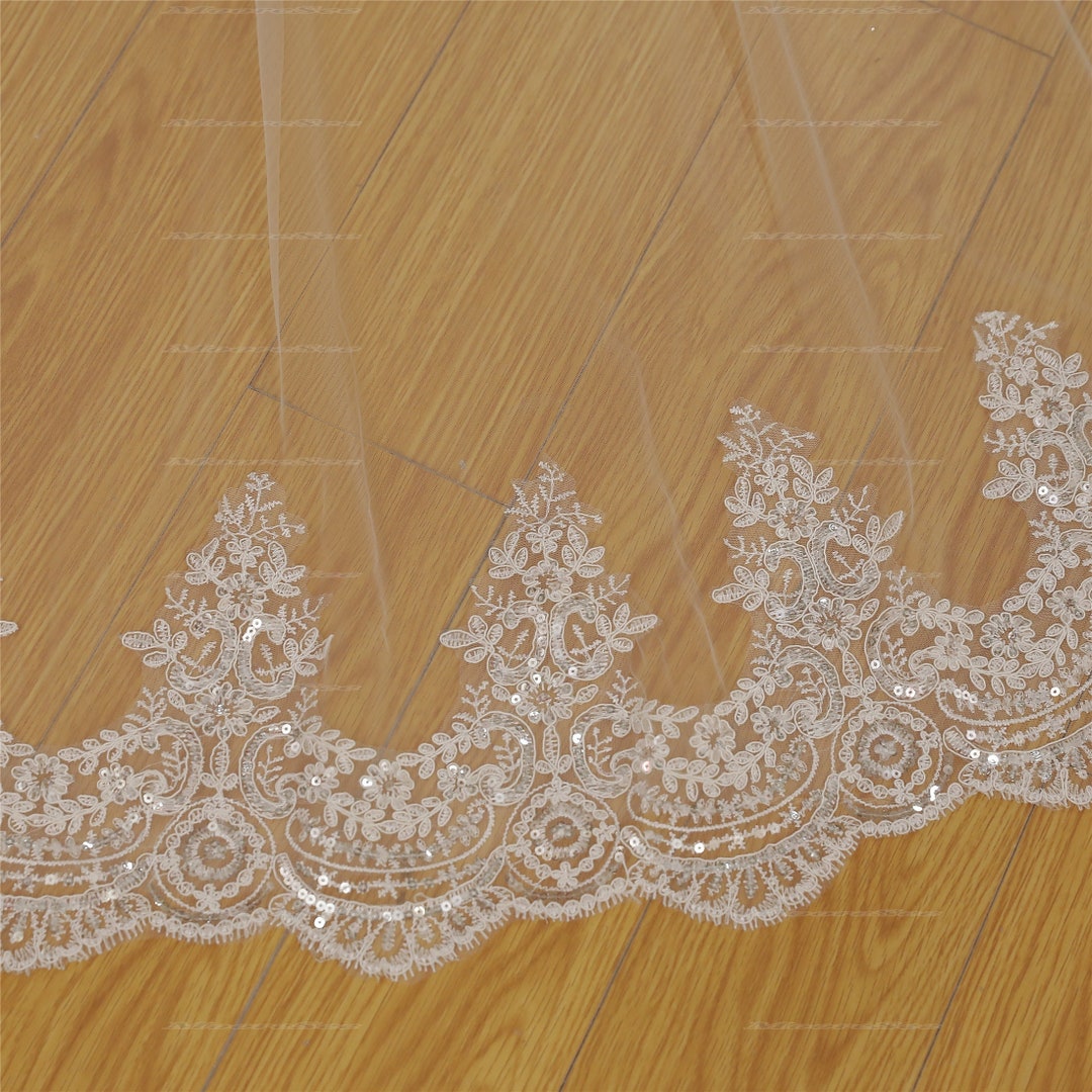 Simple Sequins Flower Lace Wedding Veil Elegant Lace Veil Handmade ...