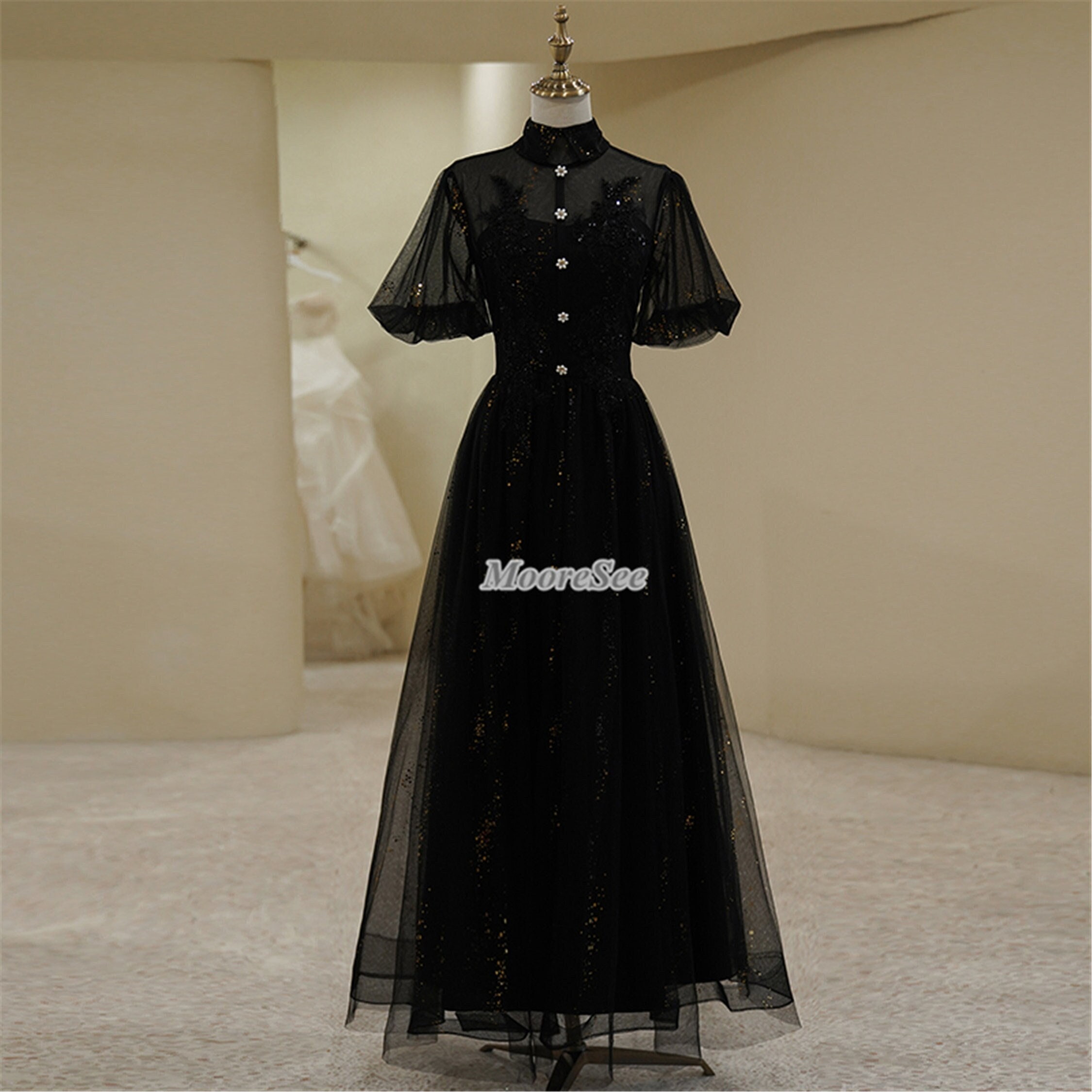 Black Elegant Turtleneck Tulle Gown Dress Girls Prom Party - Etsy