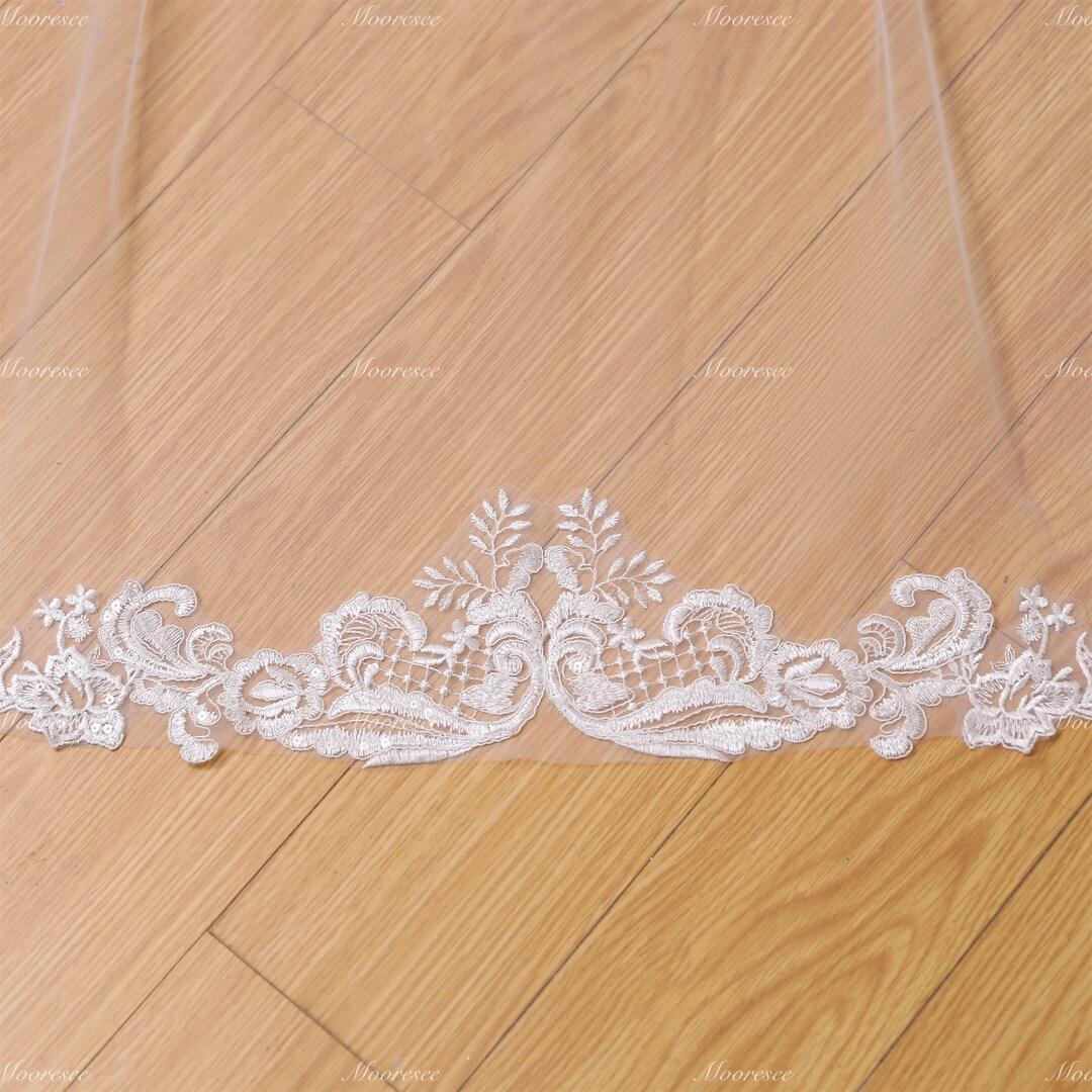 Simple Lace Trim Wedding Veil Elegant Lace Veil Handmade Cathedral ...