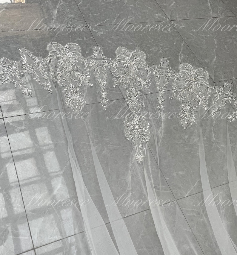 Luxury Silver Sequins Heavy Beaded Ivory Wedding Veil With - Etsy