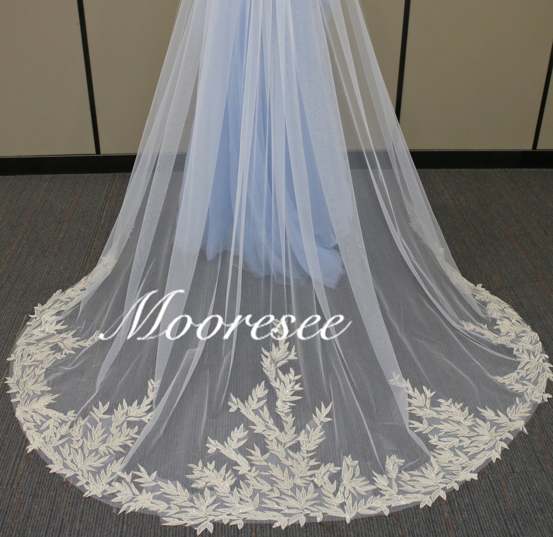 Transparent Sequins Gold Leaves Lace Wedding Veil Vintage Bride Veil ...