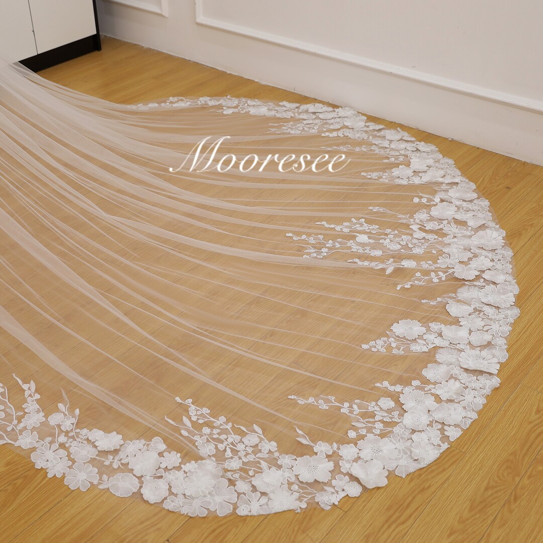 Lovely Outdoor Large Flower Lace Veil Boho Floral Wedding Veil Garden ...