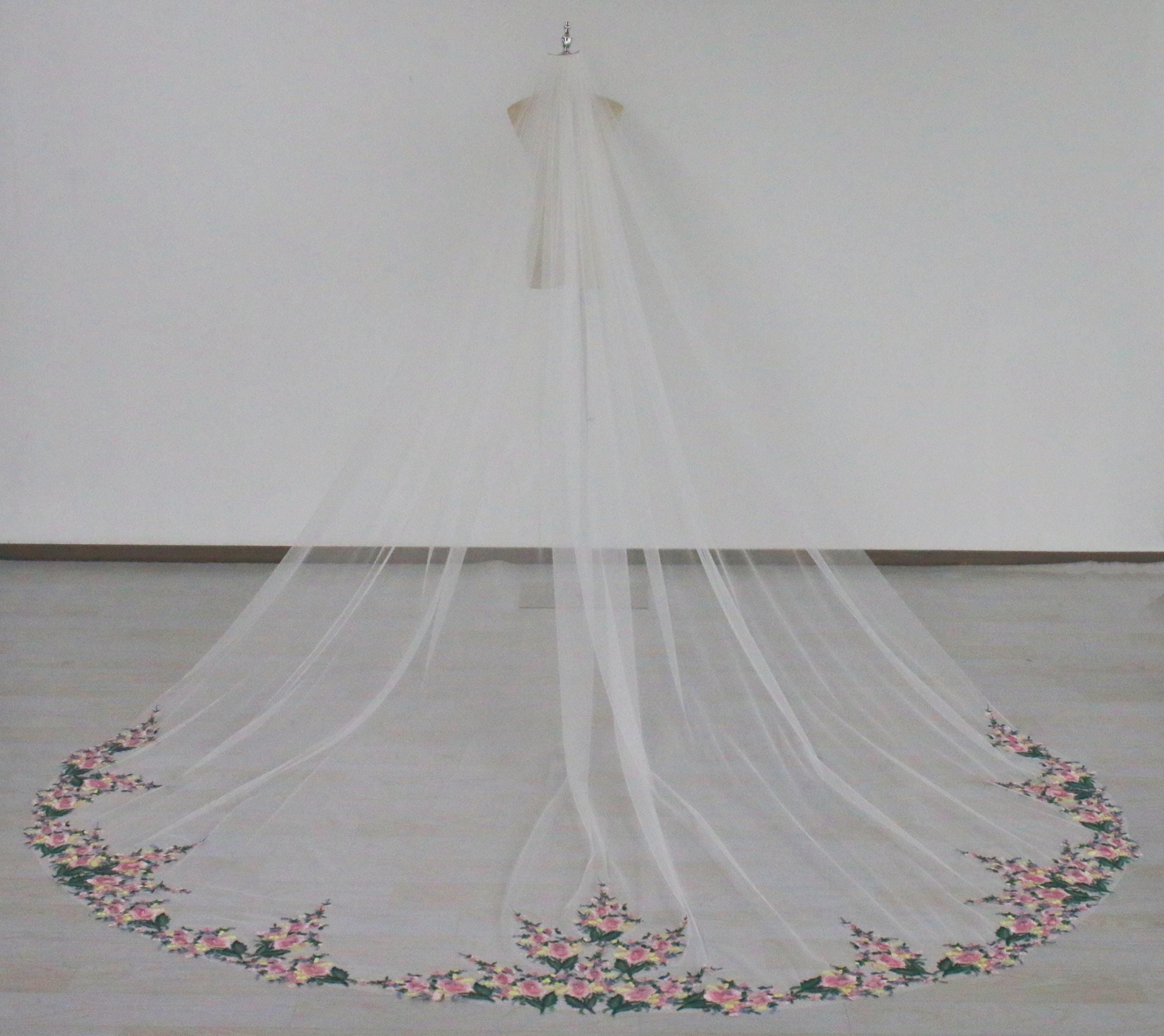 Gorgeous Pink Floral Leaf Lace Veil Vintage Lace Veil Bridal Wedding ...